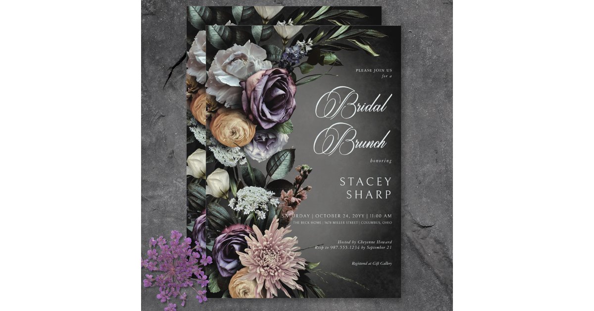 Dark Gothic Mysterious Muted Floral Blur Brunch Invitation | Zazzle