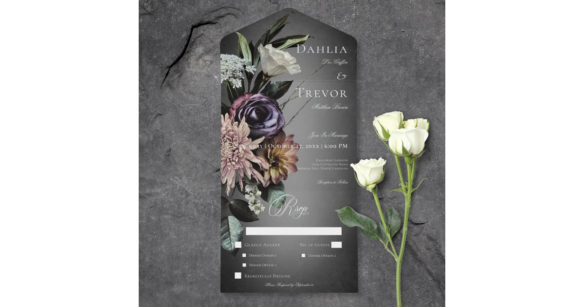 Dark Gothic Mysterious Muted Floral Blur Dinner All In One Invitation ...