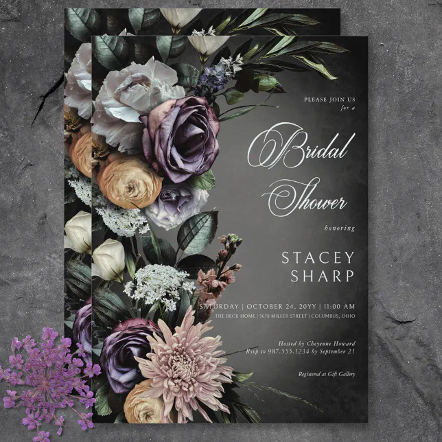 Dark Gothic Mysterious Muted Floral Blur Shower Invitation | Zazzle