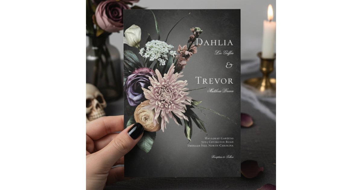 Dark Gothic Mysterious Muted Floral Blur Wedding Invitation | Zazzle