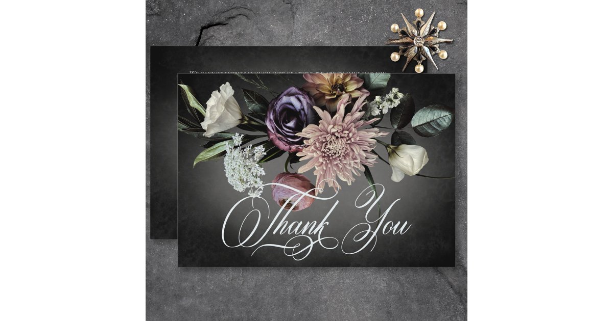 Dark Gothic Mysterious Muted Floral Blur Wedding Thank You Card | Zazzle