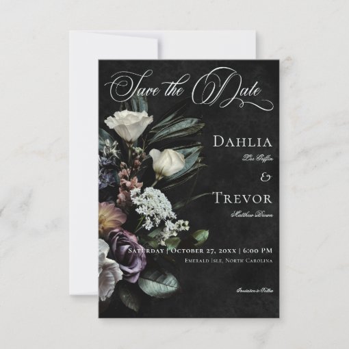Dark Gothic Mysterious Muted Floral Wedding Save The Date | Zazzle