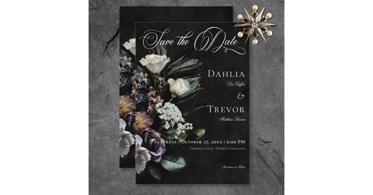 Dark Gothic Mysterious Muted Floral Wedding Save The Date | Zazzle