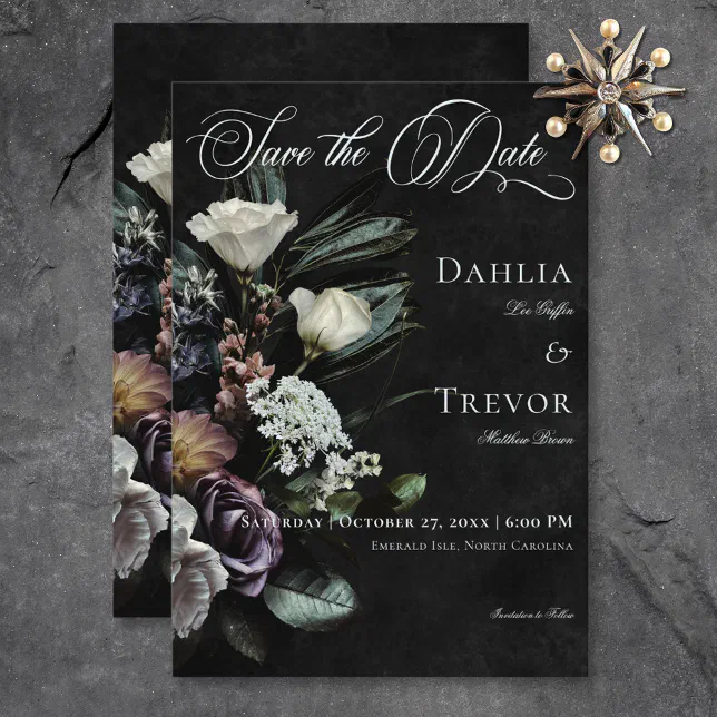 Dark Gothic Mysterious Muted Floral Wedding Save The Date | Zazzle