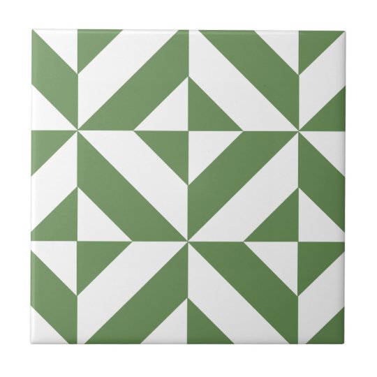 Dark Grass Green Geometric Deco Cube Pattern Ceramic Tile | Zazzle.com