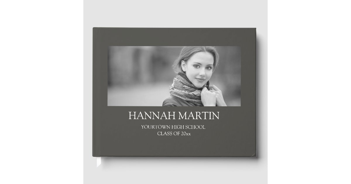 Dark Gray Any Photo Black White Graduation Guest Book | Zazzle