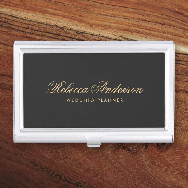 Dark gray elegant calligraphy script font business card case | Zazzle