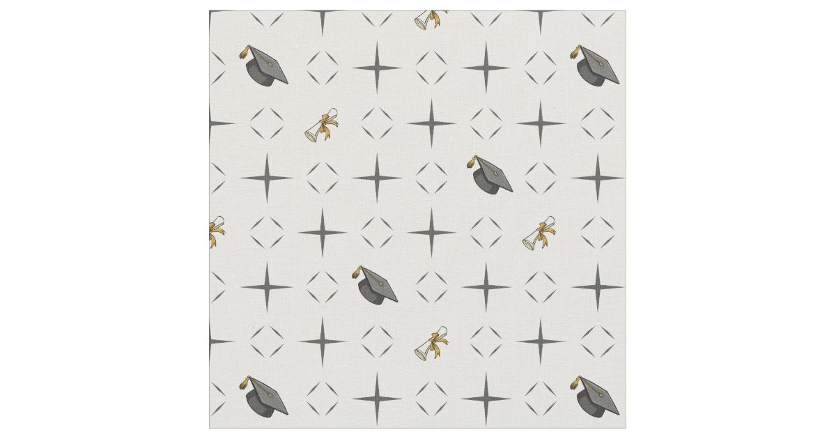 Dark Gray Graduation Caps and Diploma Pattern Fabric | Zazzle