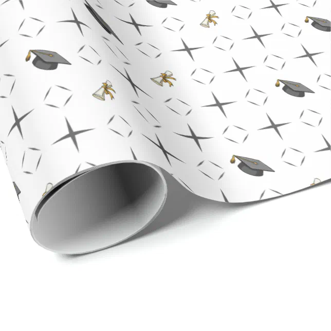 Dark Gray Graduation Caps and Diploma Pattern Wrapping Paper | Zazzle