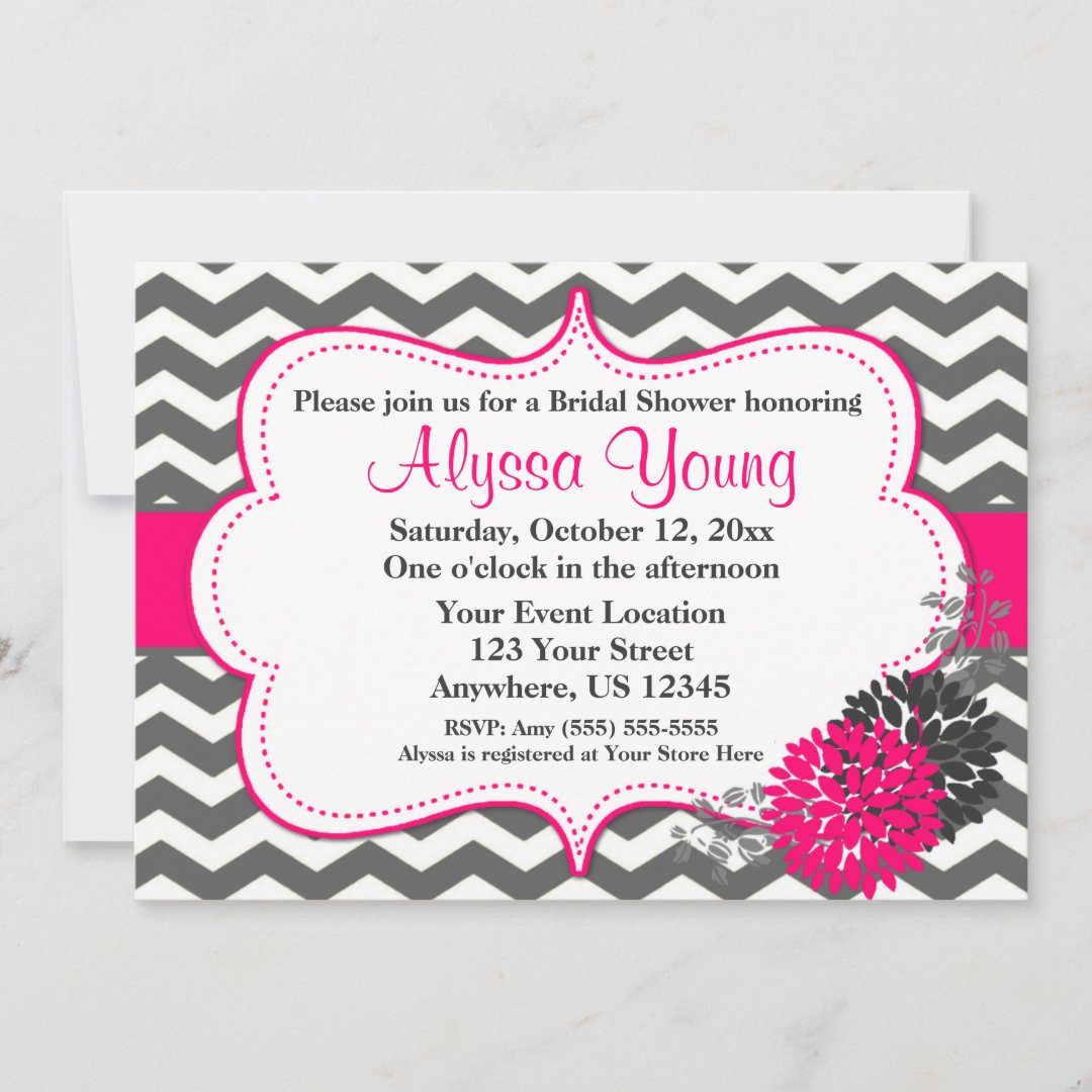 Dark Gray Hot Pink Chevron Invitation | Zazzle
