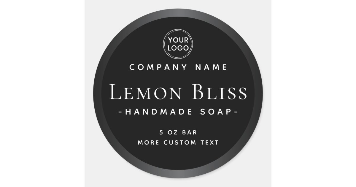 Dark gray satin border black round product label | Zazzle