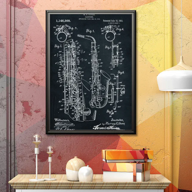 Dark Gray | Saxophone Patent Poster | Zazzle