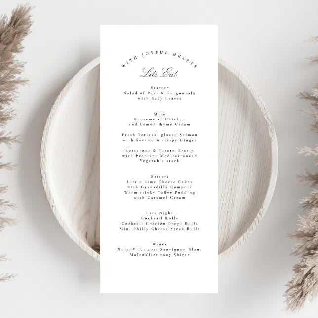 Dark Gray White Elegant Calligraphy Formal Wedding Menu | Zazzle