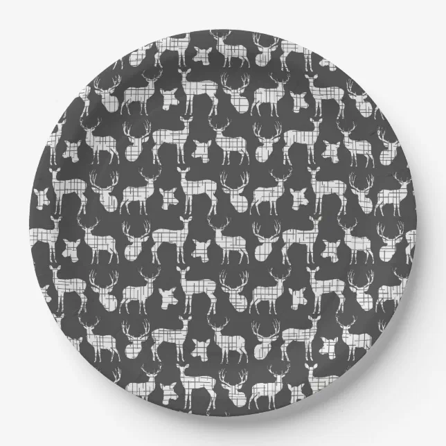 Dark Gray With White Deer Paper Plates | Zazzle