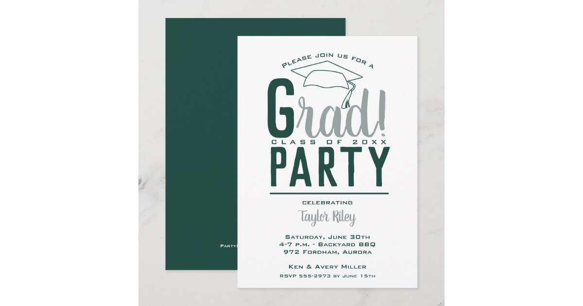Dark Green and Gray Graduation Party Invitation | Zazzle