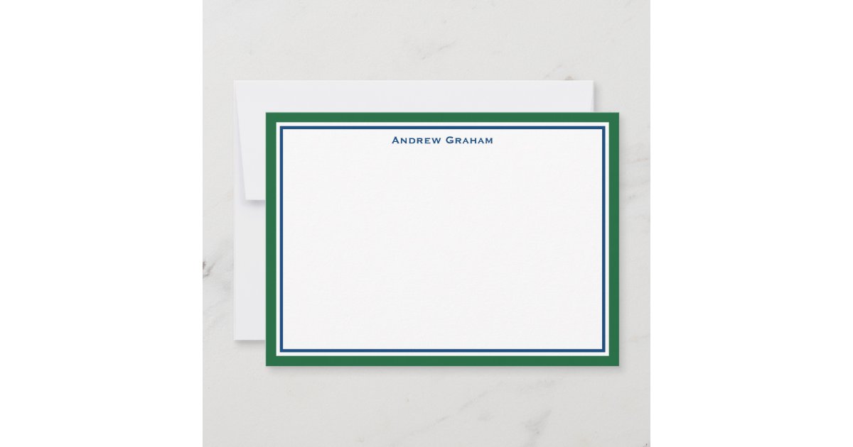 Dark Green and Navy Border Note Card | Zazzle