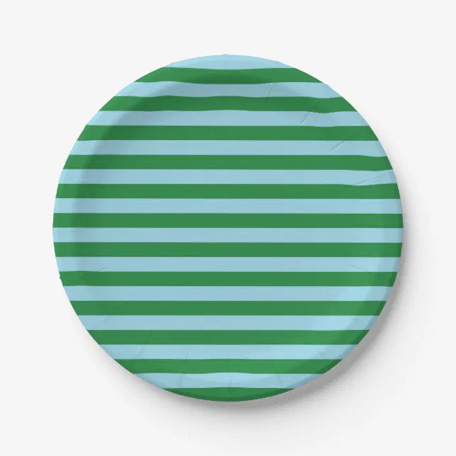 Dark Green and Pastel Blue Stripes Paper Plates | Zazzle