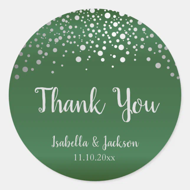 Dark Green and Silver Confetti Dots Classic Round Sticker | Zazzle