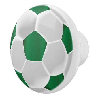 Dark Green and White Soccer Ball / Football Ceramic Knob | Zazzle