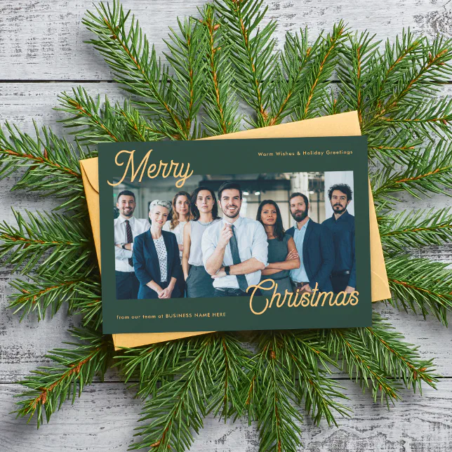 Dark Green Business Team Photo Company Xmas Holiday Card | Zazzle