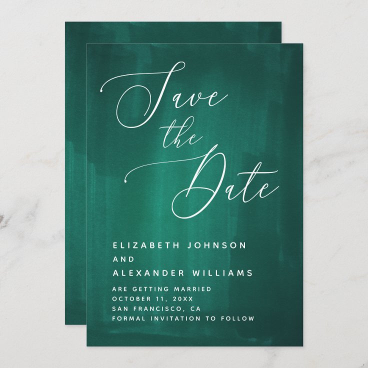 Dark green elegant script. Emerald calligraphy Save The Date | Zazzle