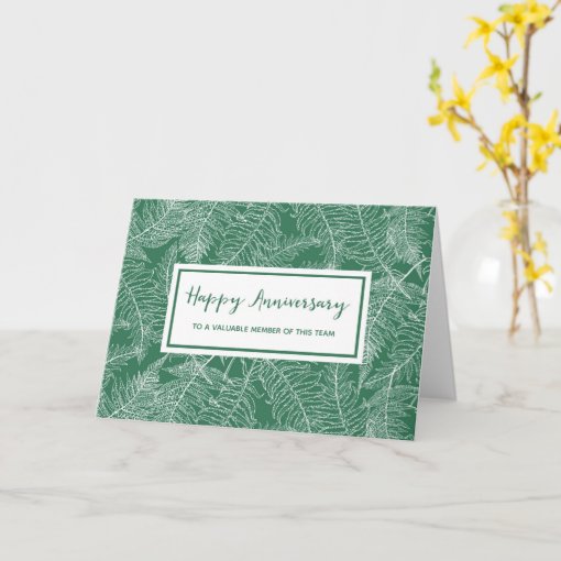 Dark Green Ferns Employee Anniversary Card | Zazzle