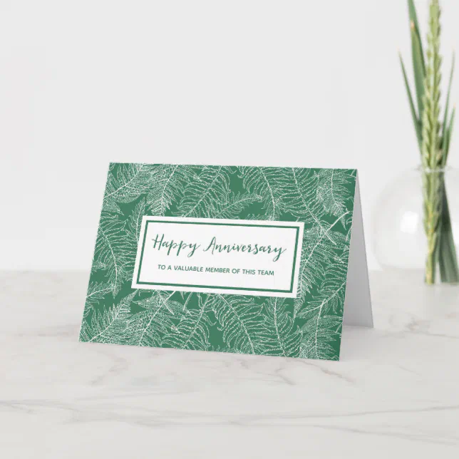 Dark Green Ferns Employee Anniversary Card | Zazzle