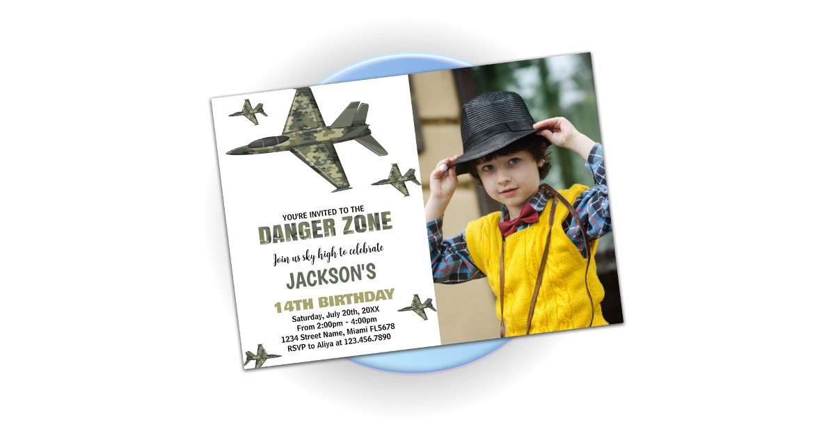 Dark Green Fighter Jet Birthday Invitations Photo | Zazzle
