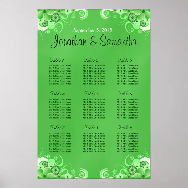 Dark Green Floral Wedding Table Seating Charts | Zazzle