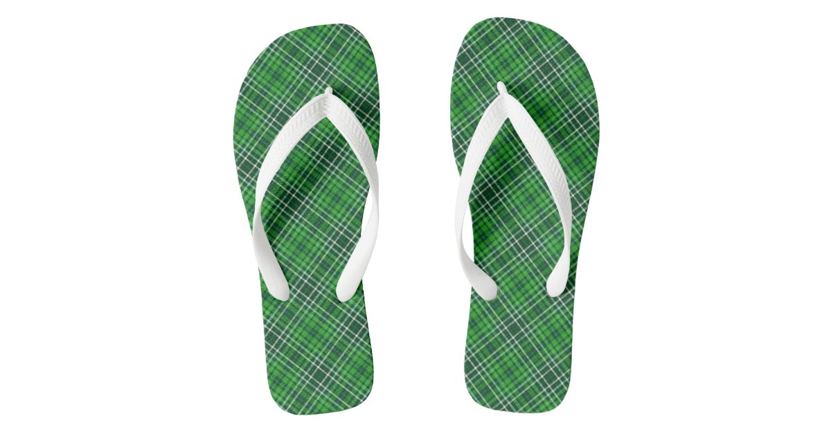 Dark Green & Forest Green Plaid Pattern Flip Flops | Zazzle