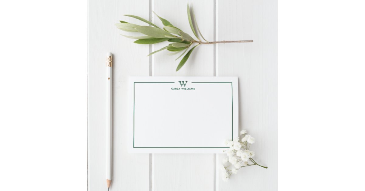 Dark Green Formal Classic Family Monogram Minimal Note Card | Zazzle