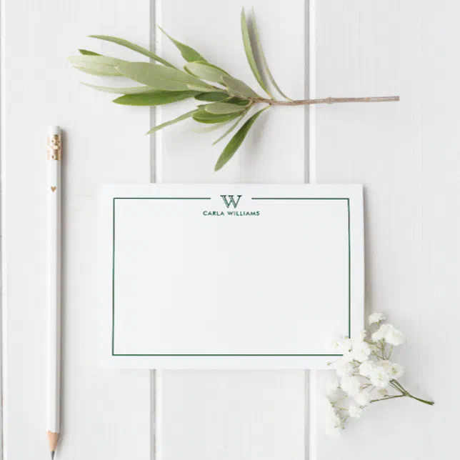 Dark Green Formal Classic Family Monogram Minimal Note Card | Zazzle