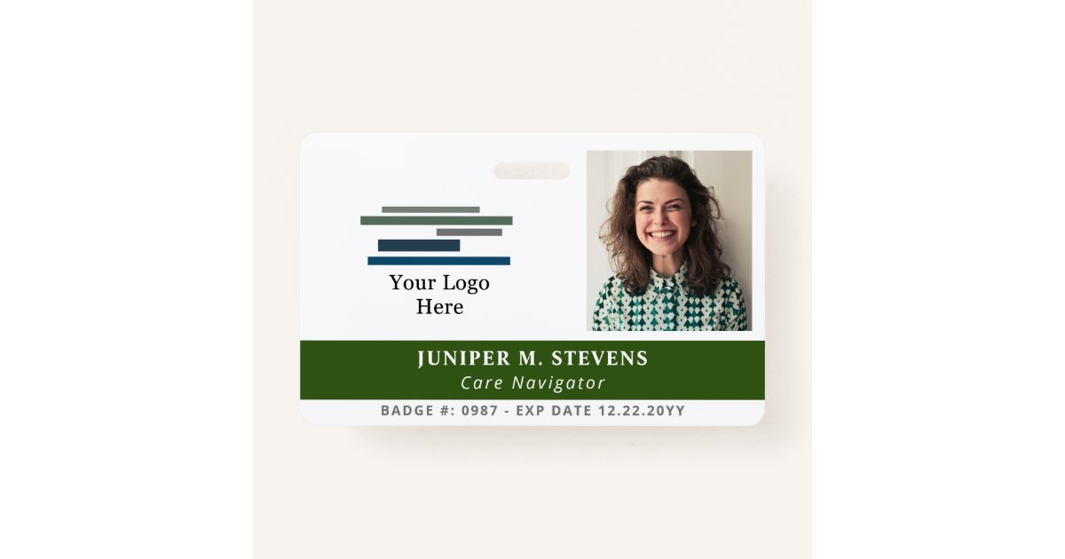Dark Green Logo & Photo Employee ID Badge | Zazzle
