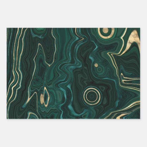 Dark Green Malachite and Gold Foil Strata Veining Wrapping Paper Sheets ...
