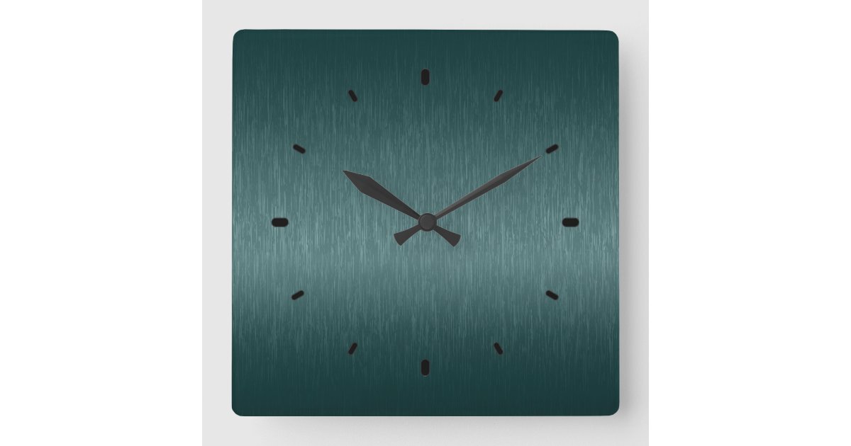 Dark Green Metallic Design Brushed Steel Look Square Wall Clock | Zazzle