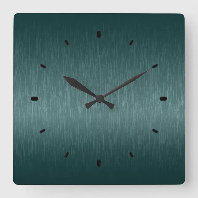 Dark Green Metallic Design Brushed Steel Look Square Wall Clock | Zazzle
