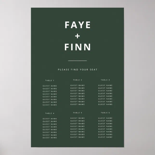 Dark Green Minimal Scandi Wedding Seating Chart | Zazzle