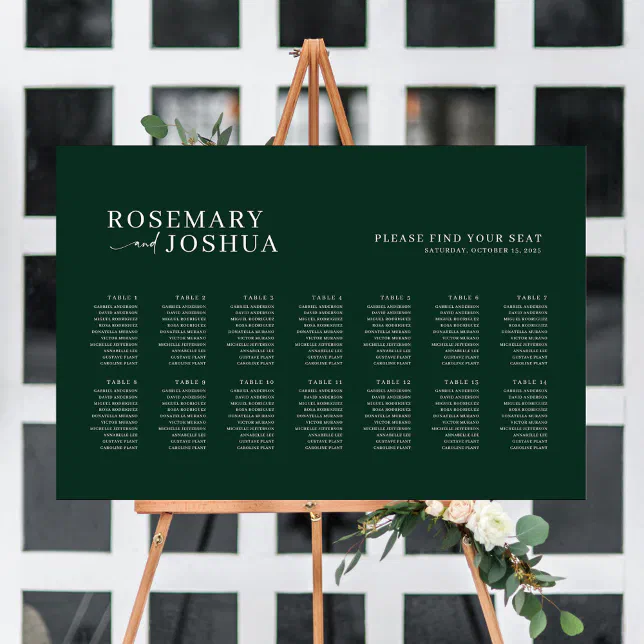 Dark Green Modern Seating Chart Find Your Seat | Zazzle