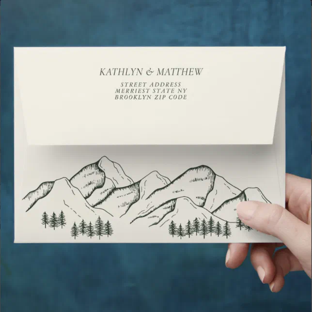 Dark Green Mountain Pine Tree Outdoor Wedding Envelope | Zazzle