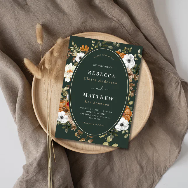 Dark Green Romantic Boho Floral Botanical Wedding Invitation | Zazzle