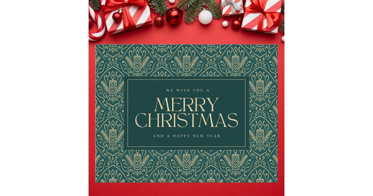 Dark Green Vintage Christmas Candle Postcard | Zazzle