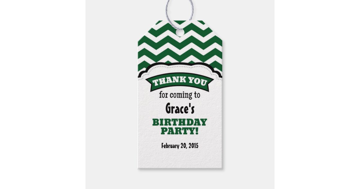 Dark Green White Chevron Birthday Thank You Tags | Zazzle