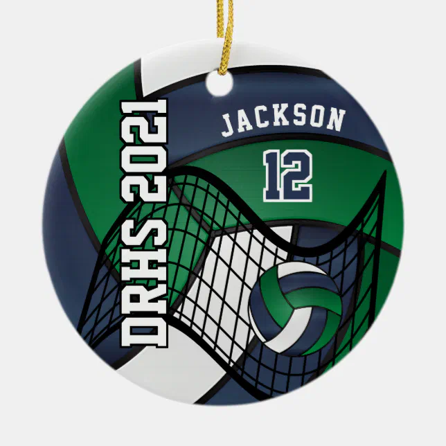 Dark Green, White & Navy Volleyball Ceramic Ornament | Zazzle