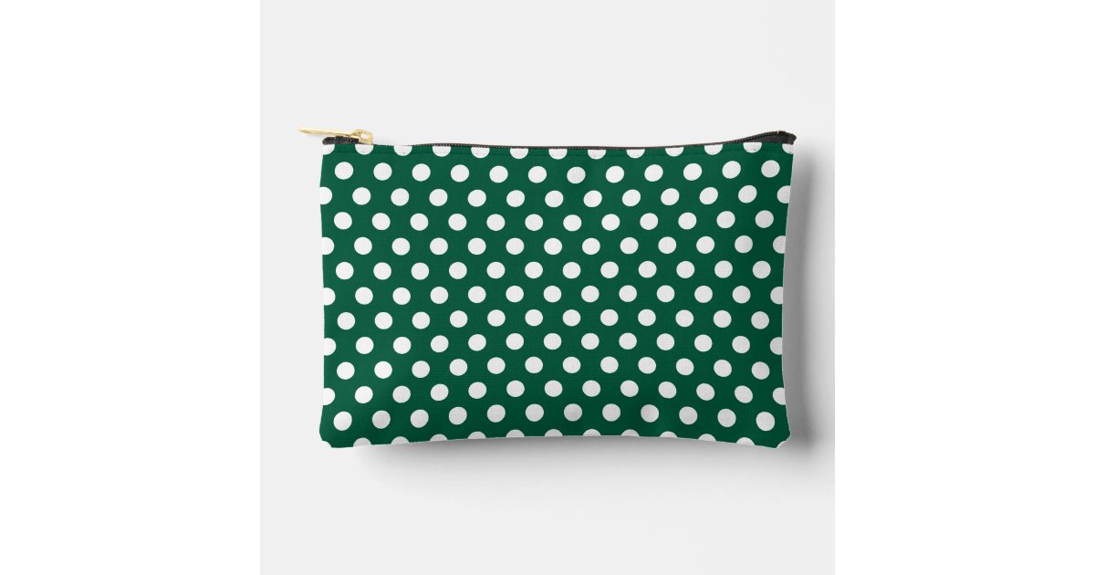 Dark green White polka dots retro pattern Accessory Pouch | Zazzle