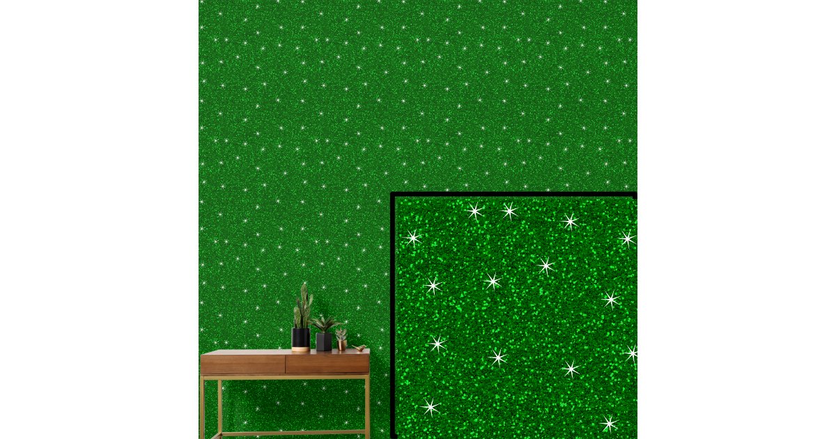 Dark Green with Sparkle Stars Wallpaper | Zazzle