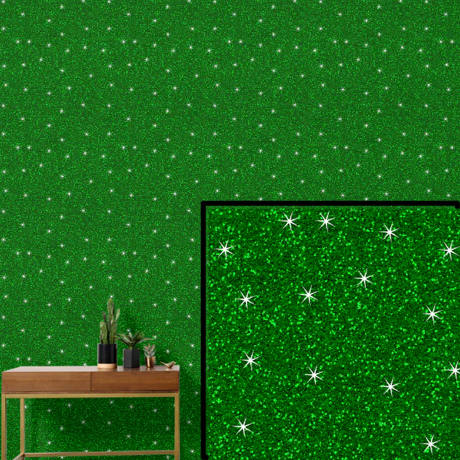Dark Green with Sparkle Stars Wallpaper | Zazzle