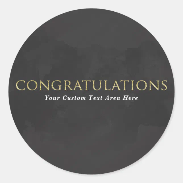 Dark Grey & Gold CONGRATULATIONS Personalized Classic Round Sticker ...