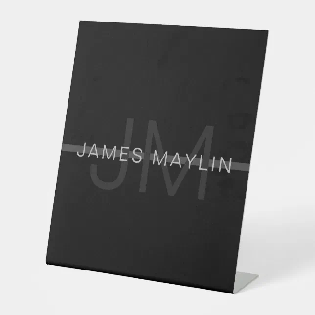 Dark Grey Monogram, Name & Geometric Stripe Pedestal Sign | Zazzle