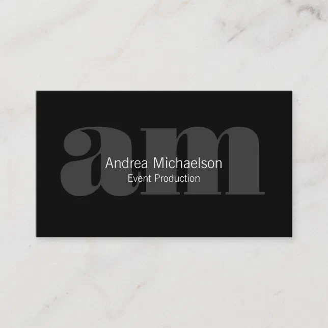 Dark Grey Monogram on Black Horizontal Business Card | Zazzle