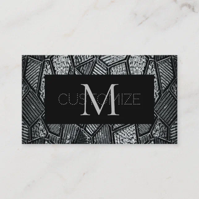 Dark Grey Mosaic Glass Monogram Business Card | Zazzle